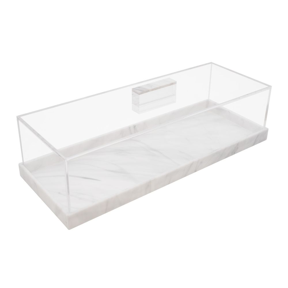 Lucite Decorative Rectangular Container with White Marble Base — BT Shalom